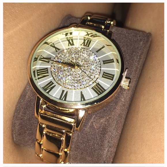 Accessories | Gold Rhinestone Watch | Poshmark